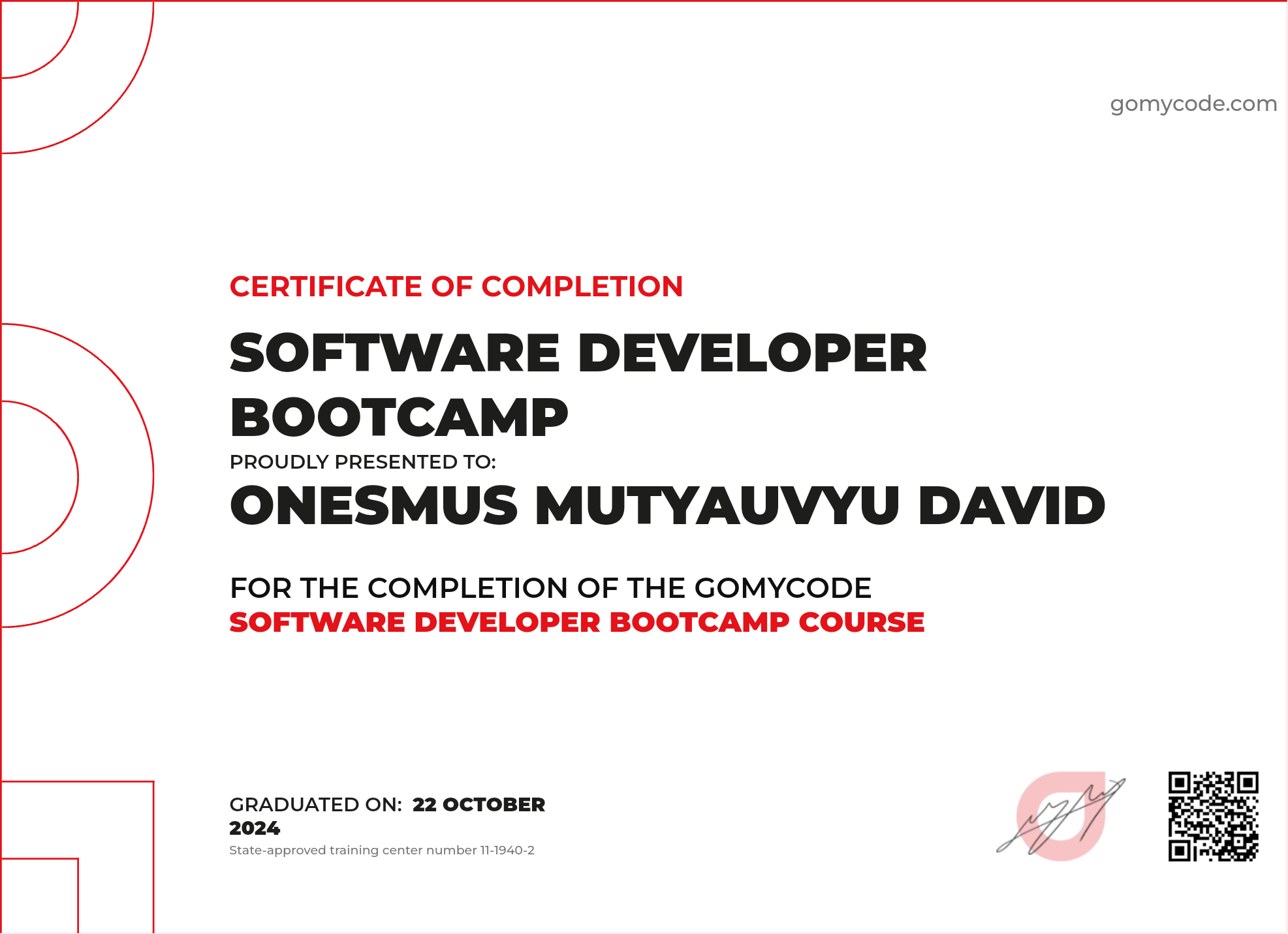 Onesmus Mutyauvyu David Certificate of Completion Software Developer ...