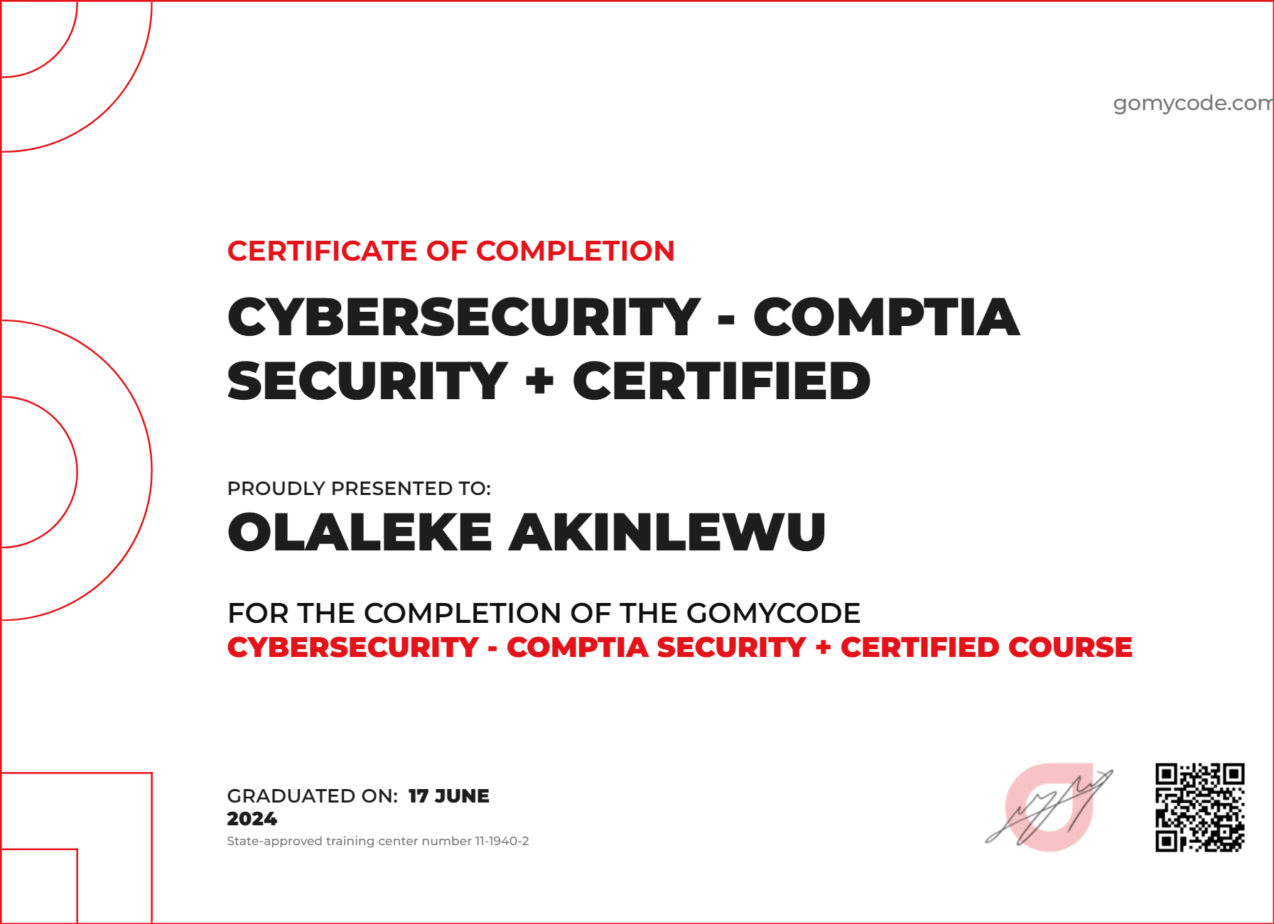 olaleke Akinlewu Certificate of Completion Cybersecurity - Comptia ...