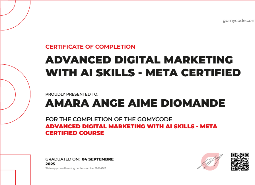AMARA ANGE AIME DIOMANDE Certificate of Completion Advanced Digital ...