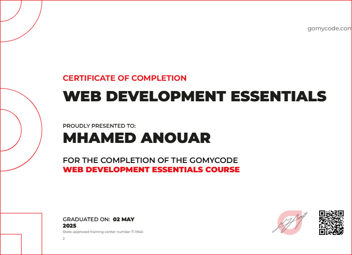 Mhamed Anouar Certificate of Completion Web Development Essentials