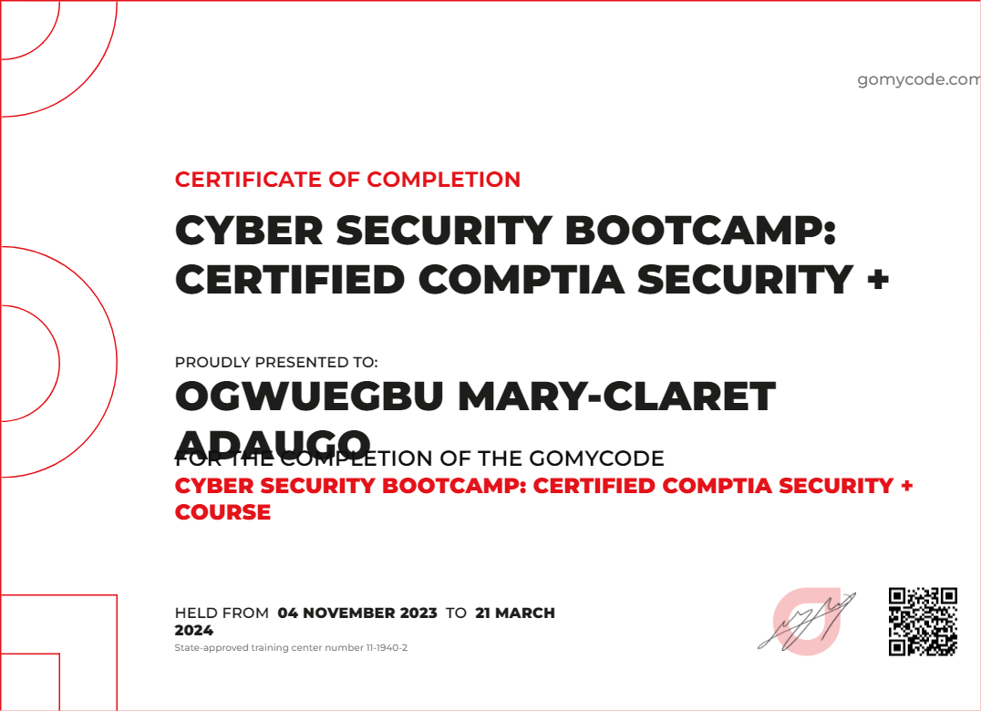 Ogwuegbu Mary-claret Adaugo Certificate of Completion Cyber Security ...