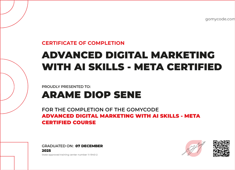 Arame Diop Sene Certificate of Completion Advanced Digital Marketing ...