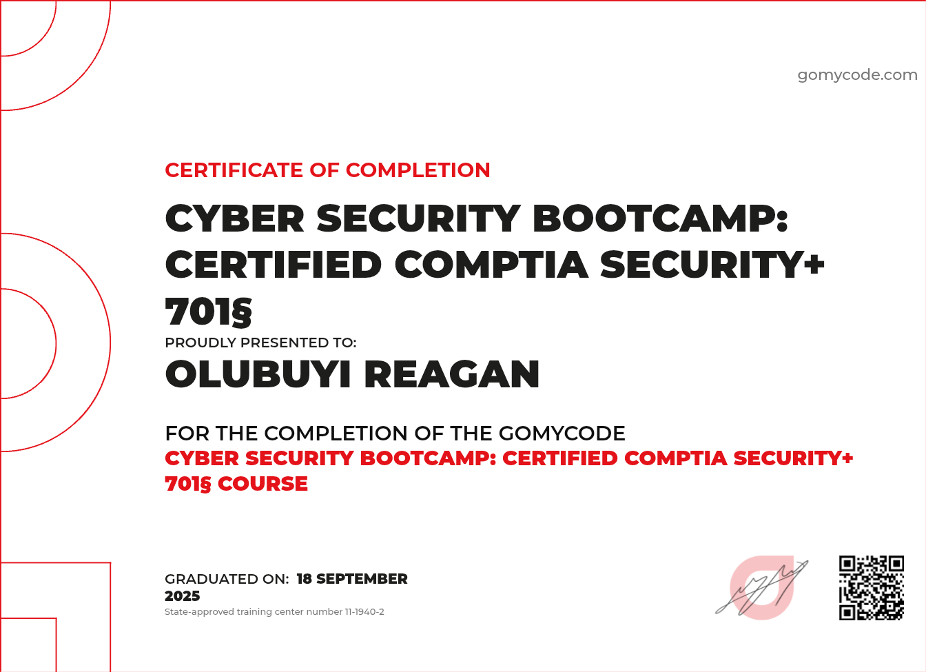 Olubuyi Reagan Certificate of Completion Cyber Security Bootcamp ...