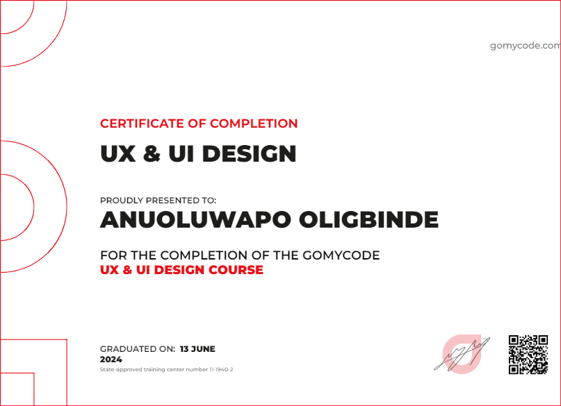 Anuoluwapo Oligbinde Certificate of Completion UX & UI Design