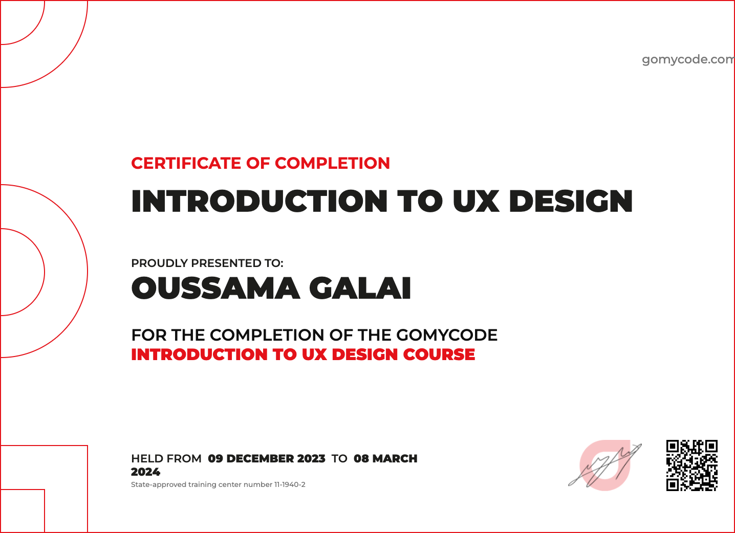 Oussama Galai Certificate Of Completion Introduction To Ux Design 