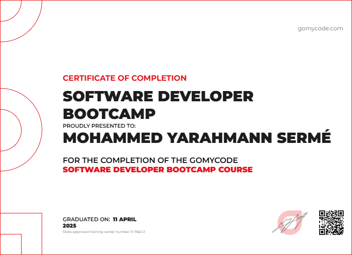 Mohammed Yarahmann Sermé Certificate of Completion Software Developer ...