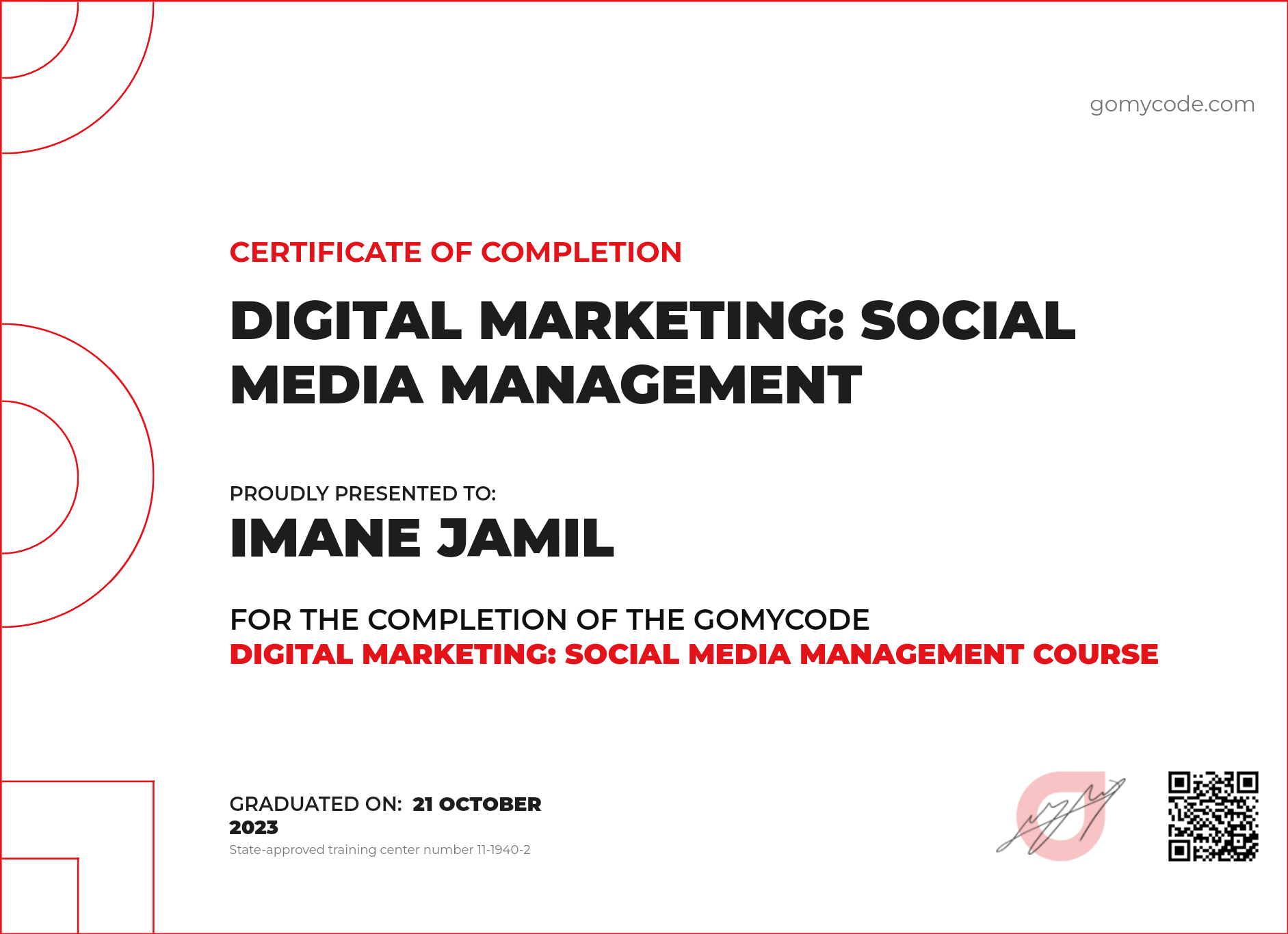 Imane Jamil Certificate of Completion Digital Marketing: Social Media ...